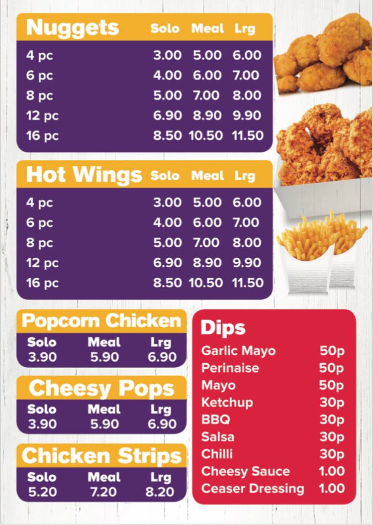 Menu at Chunky Chicken restaurant, Manchester, 436 Wilbraham Rd
