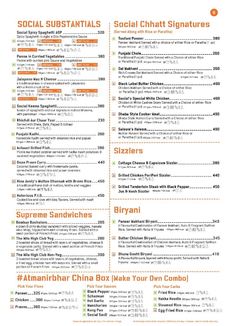 Menu at Church Street Social, Bengaluru