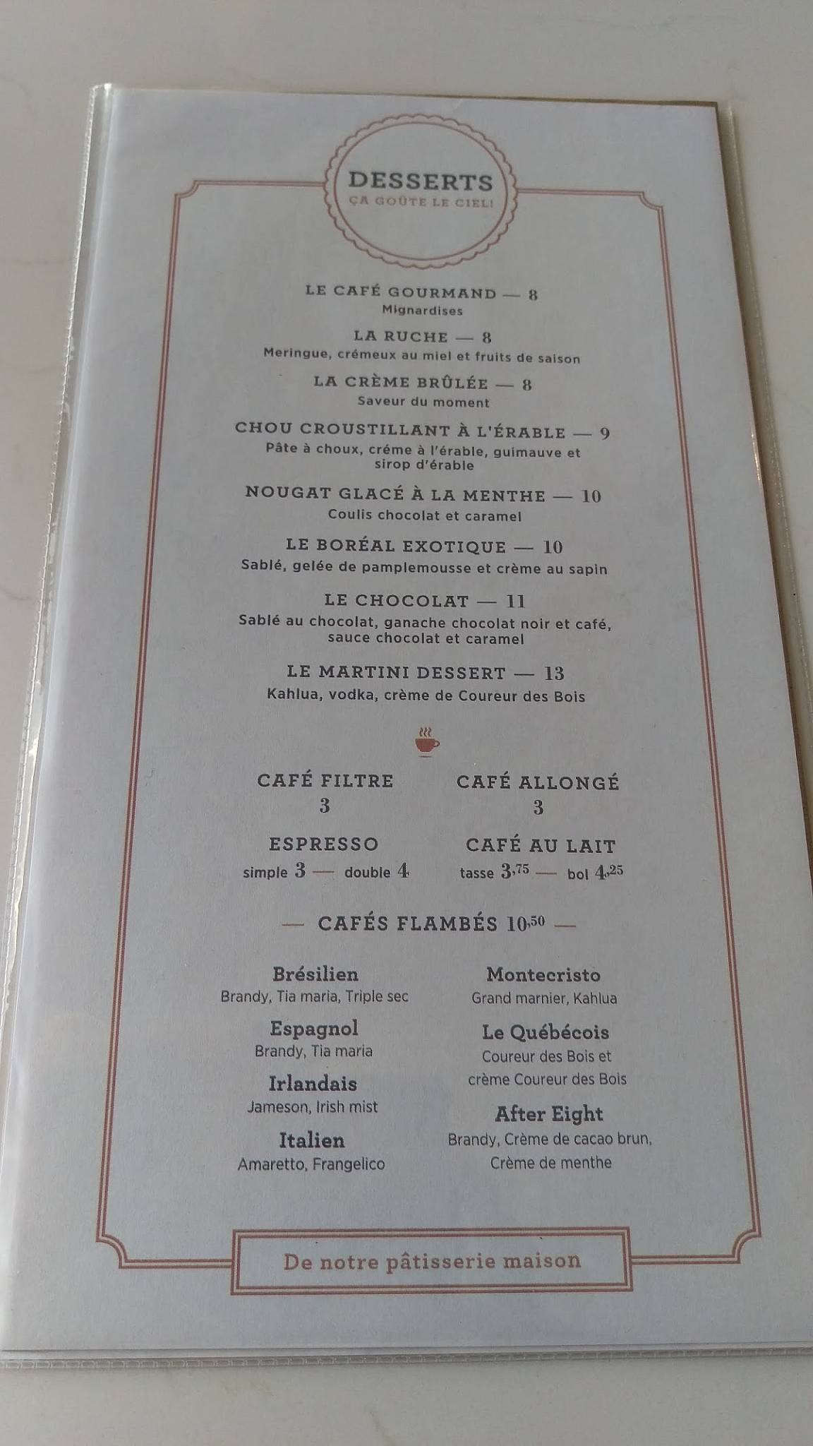 Menu at Ciel! Bistro-bar, Québec City