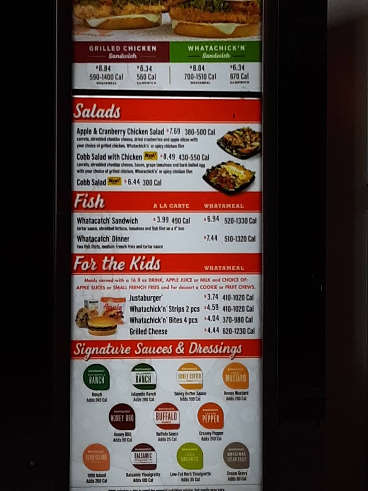 Menu at Whataburger fast food, Fort Walton Beach, 190 Eglin Pkwy NE
