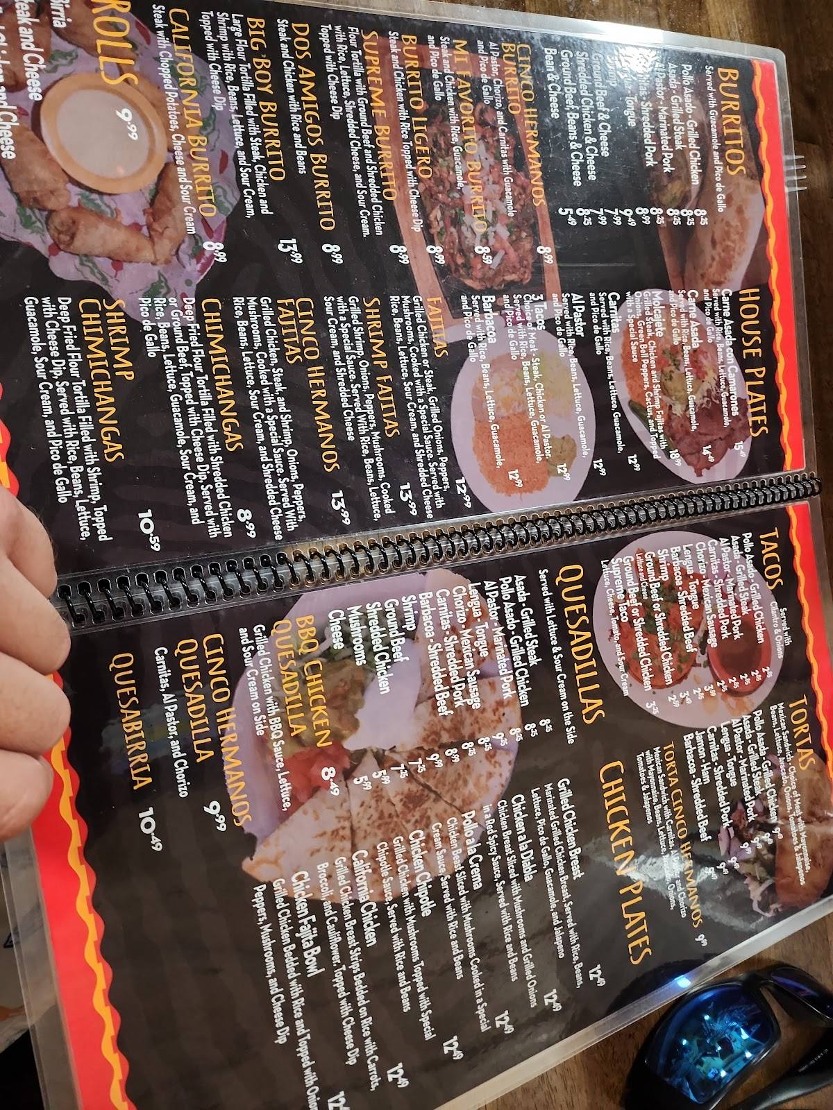 Menu at Cinco Hermanos Taco Shop restaurant, Michie