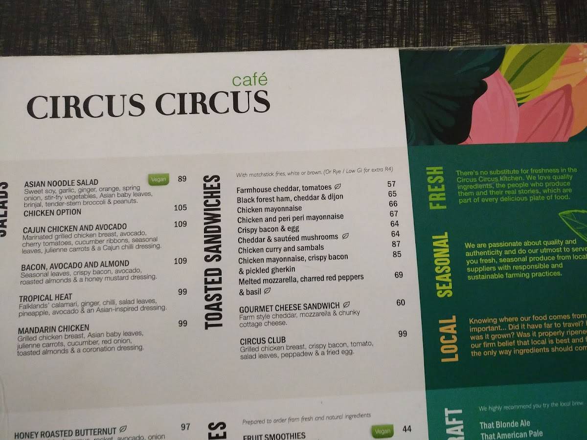 Menu at Circus Circus Gateway restaurant, Durban North, Shop G020