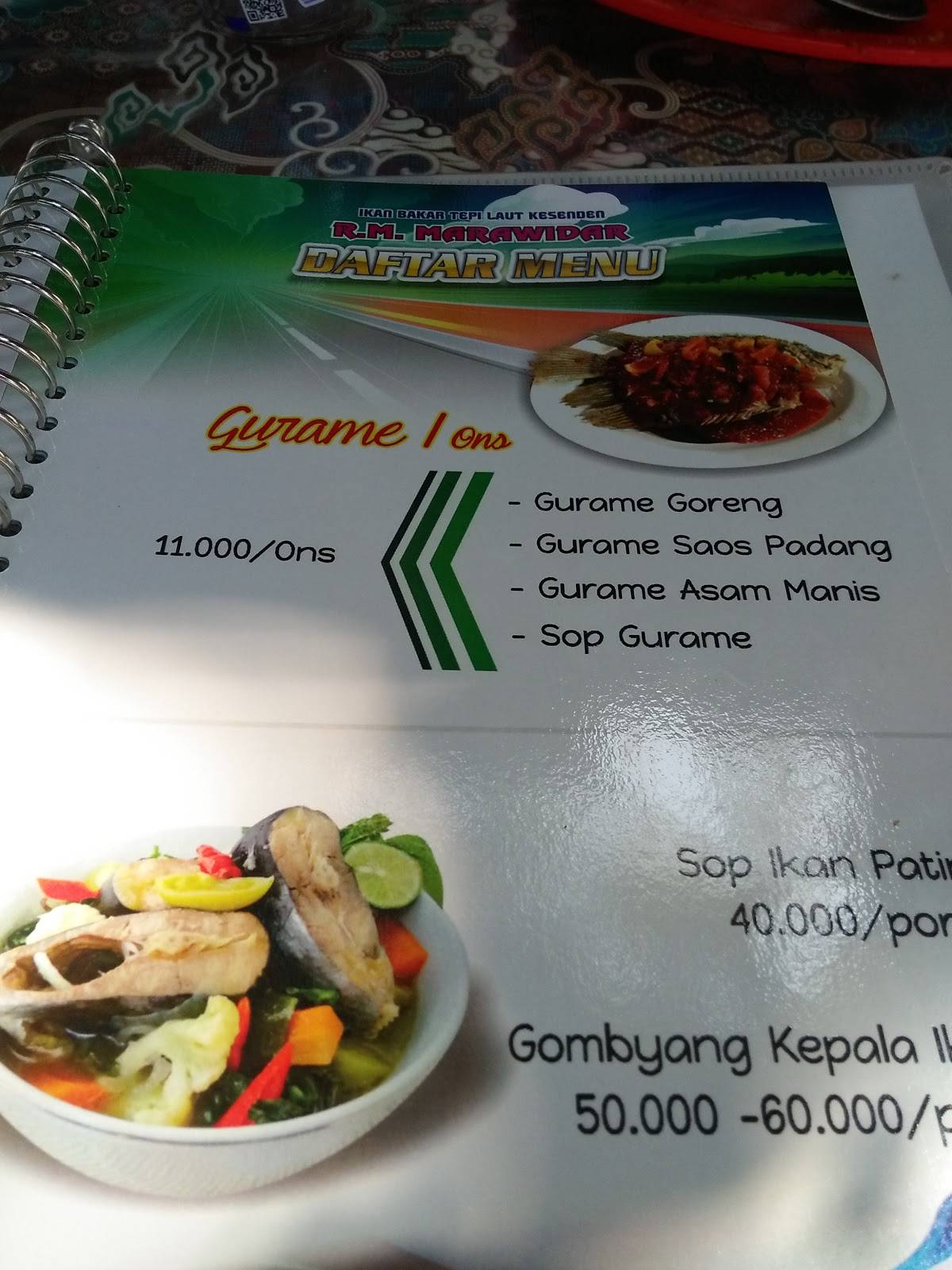Menu at RM MARAWIDAR restaurant, Cirebon
