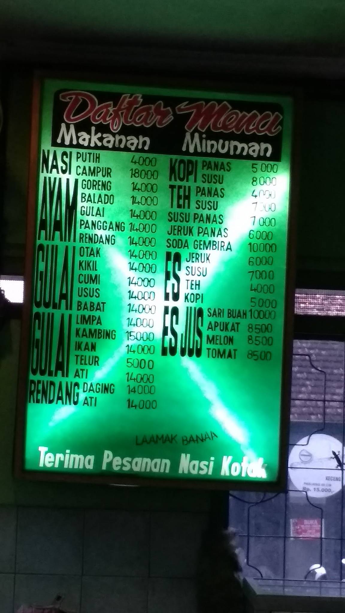 Menu at Citra Minang Padang Restaurant, Malang
