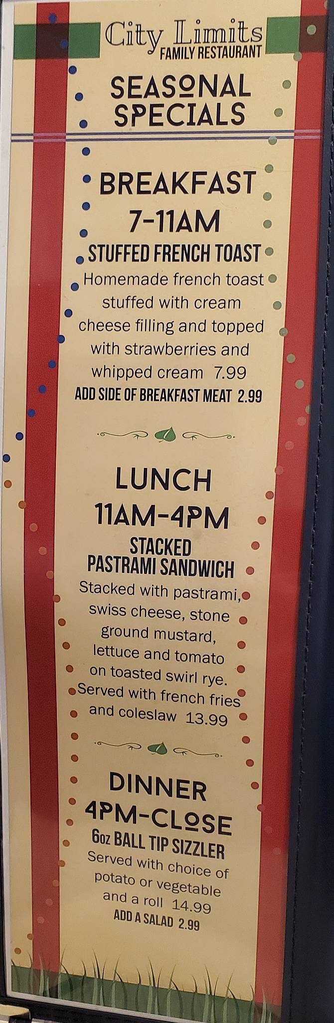 Menu at City Limits restaurant, Newaygo
