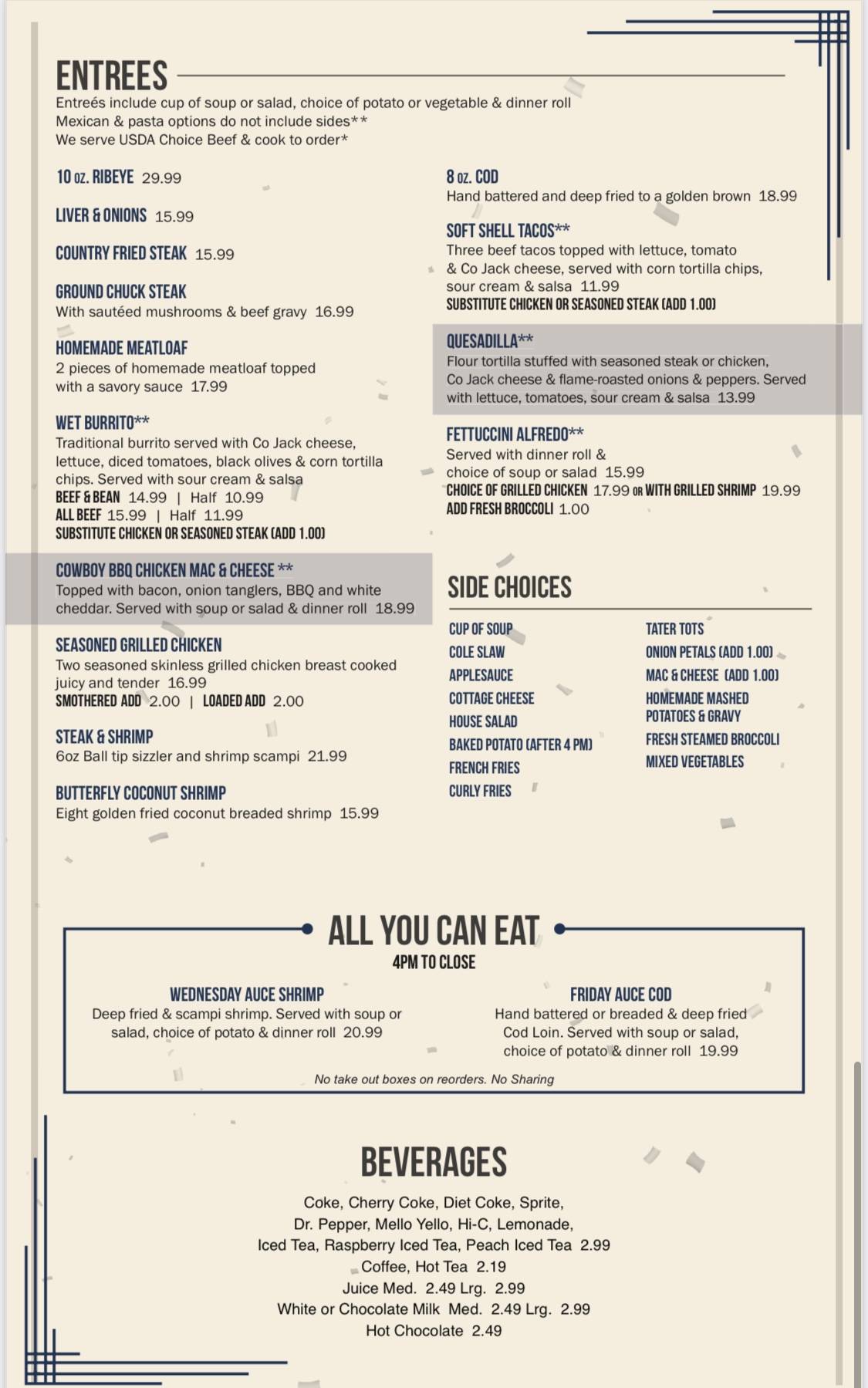 Menu at City Limits restaurant, Newaygo
