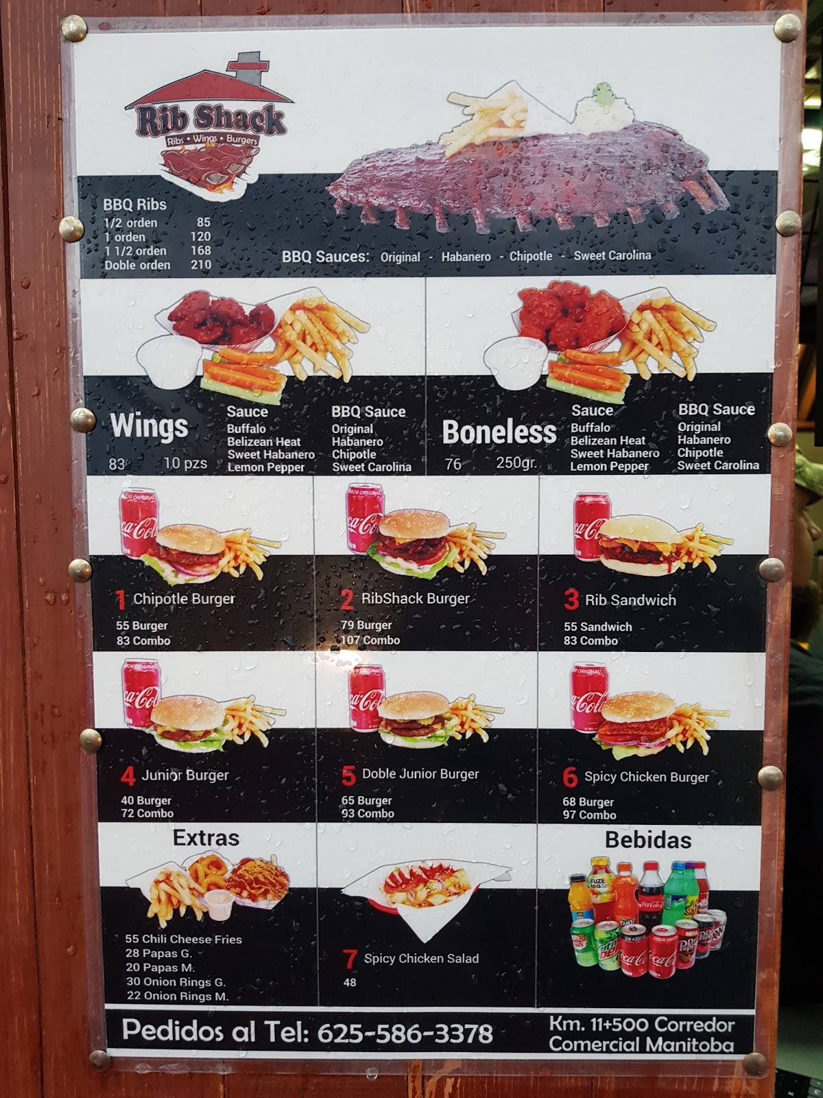 Carta del restaurante Rib Shack, Ciudad Cuauhtemoc