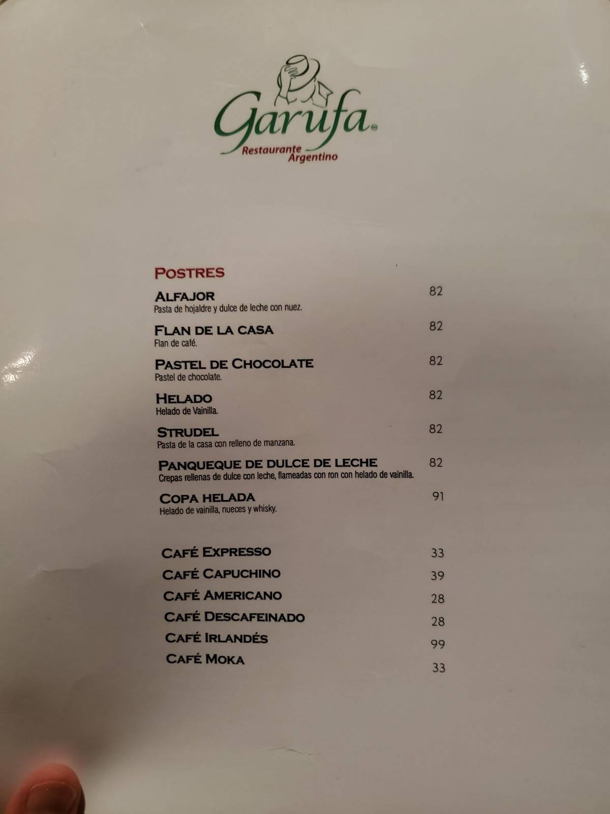 Carta de Garufa Restaurante Argentino - Cd. Juárez, Ciudad Juarez