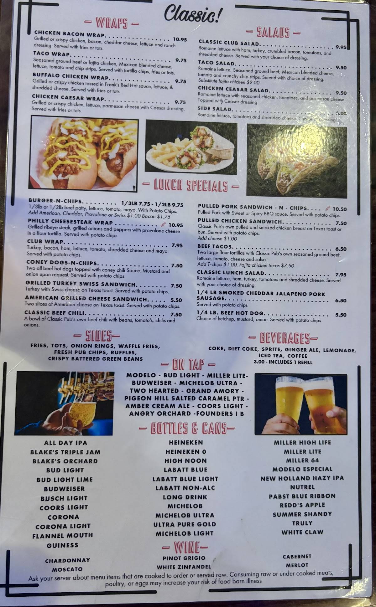 Menu at Classic Pub & Grill, Lansing, Old U.S. 27