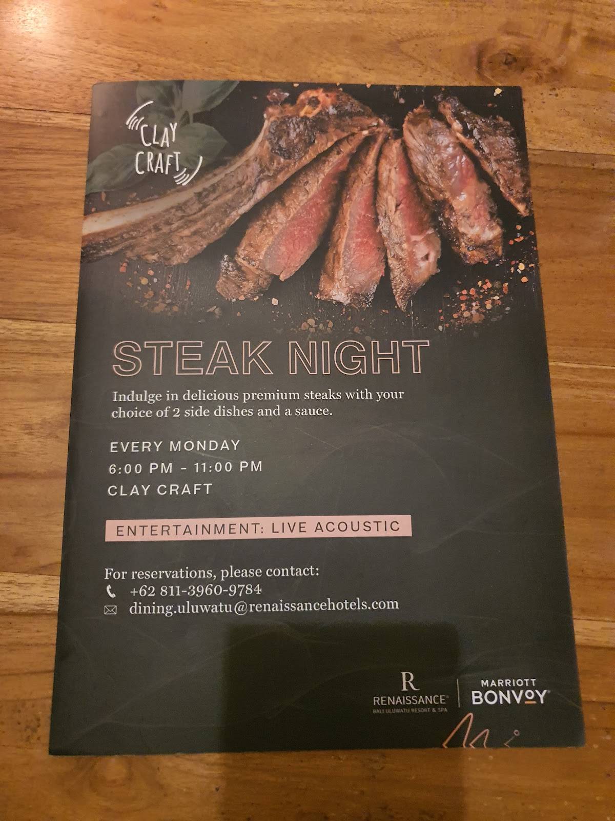 Menu at Clay Craft restaurant, Kuta Selatan
