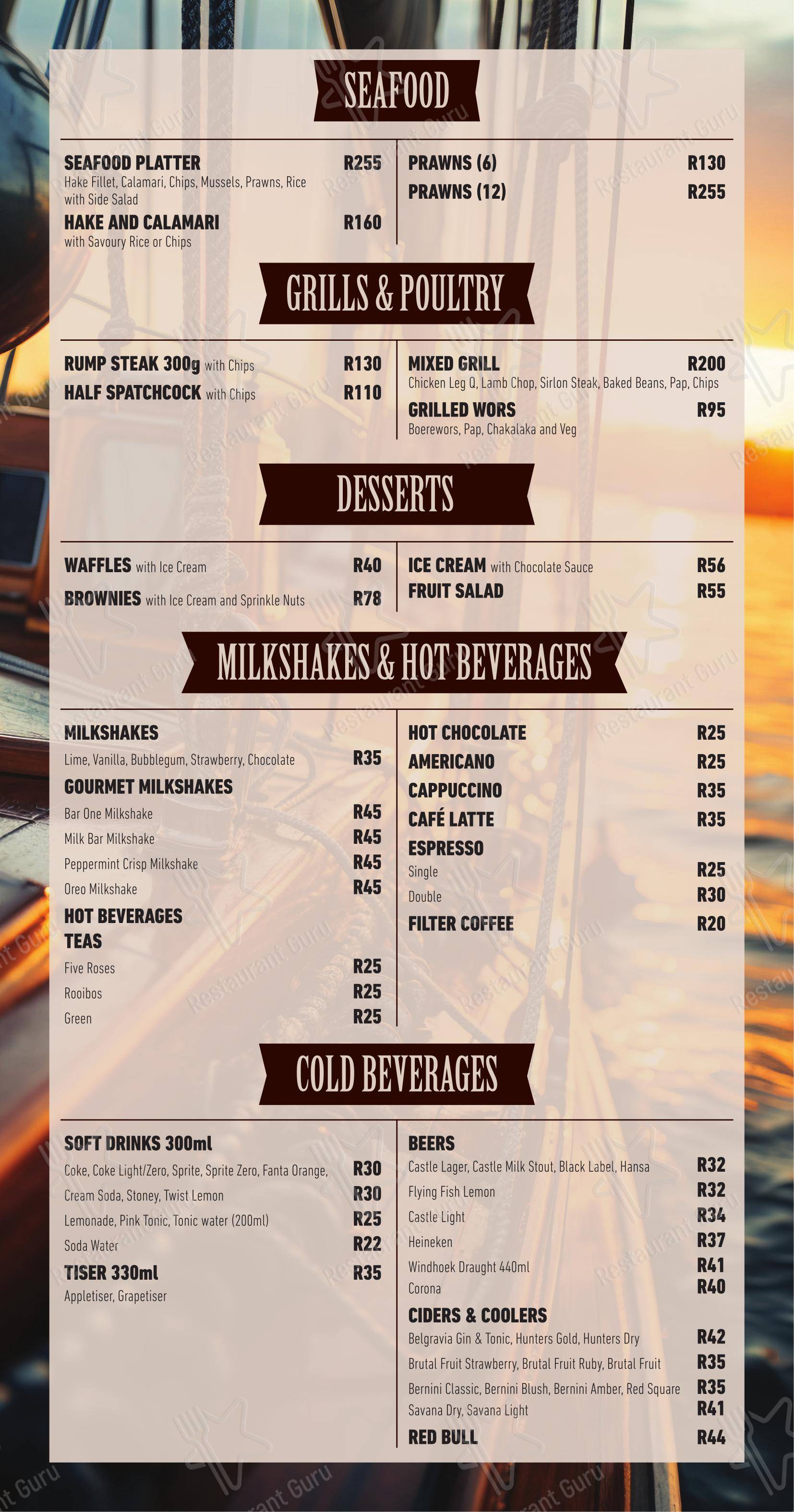 Menu at Clippers Bar & Restaurant, Durban