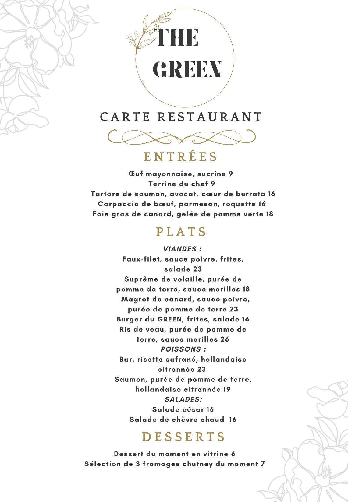 Menu at Club House The Green, Pléhédel