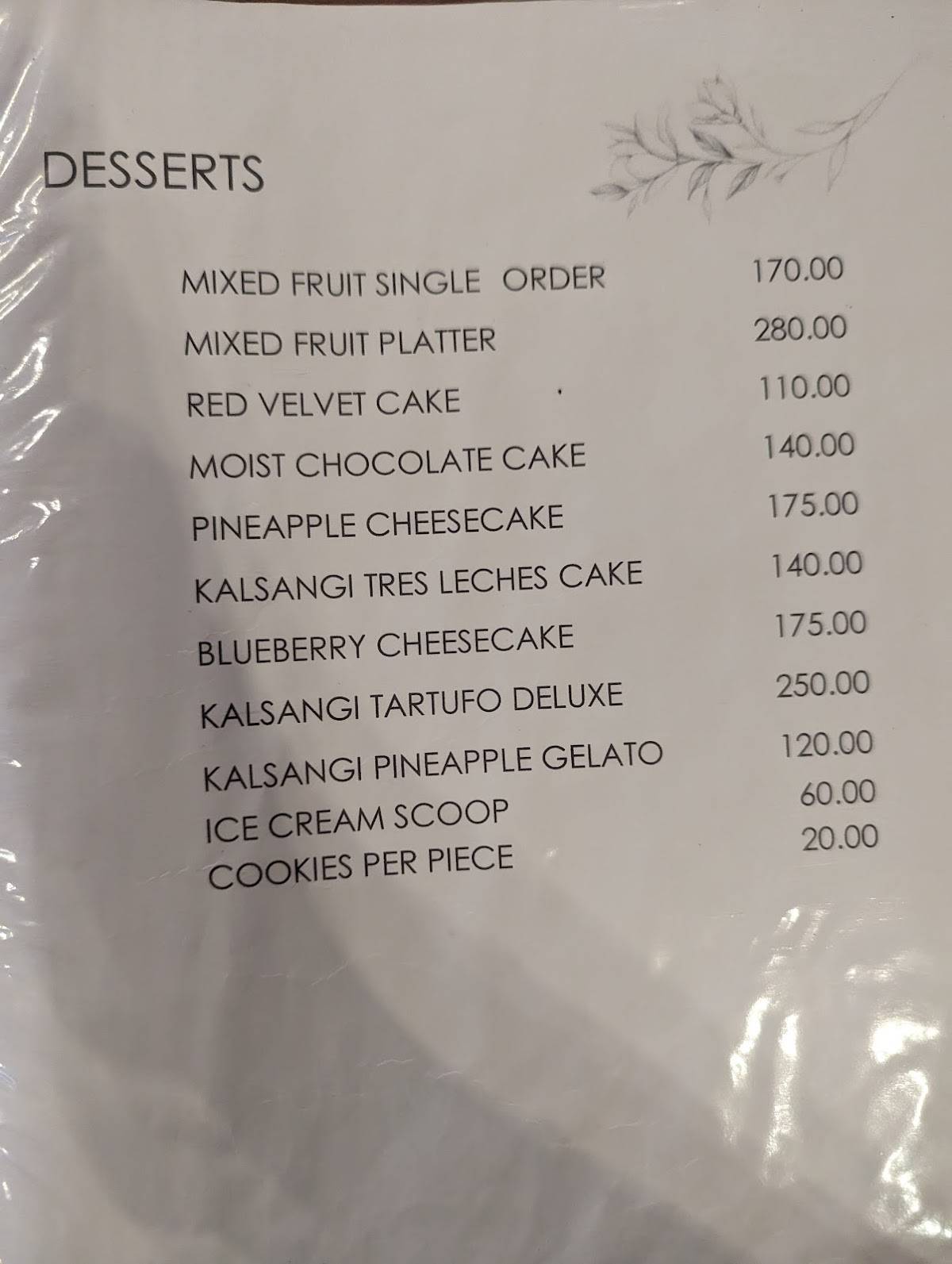 Menu at Club Kalsangi by Dole Philippines, Inc., Polomolok
