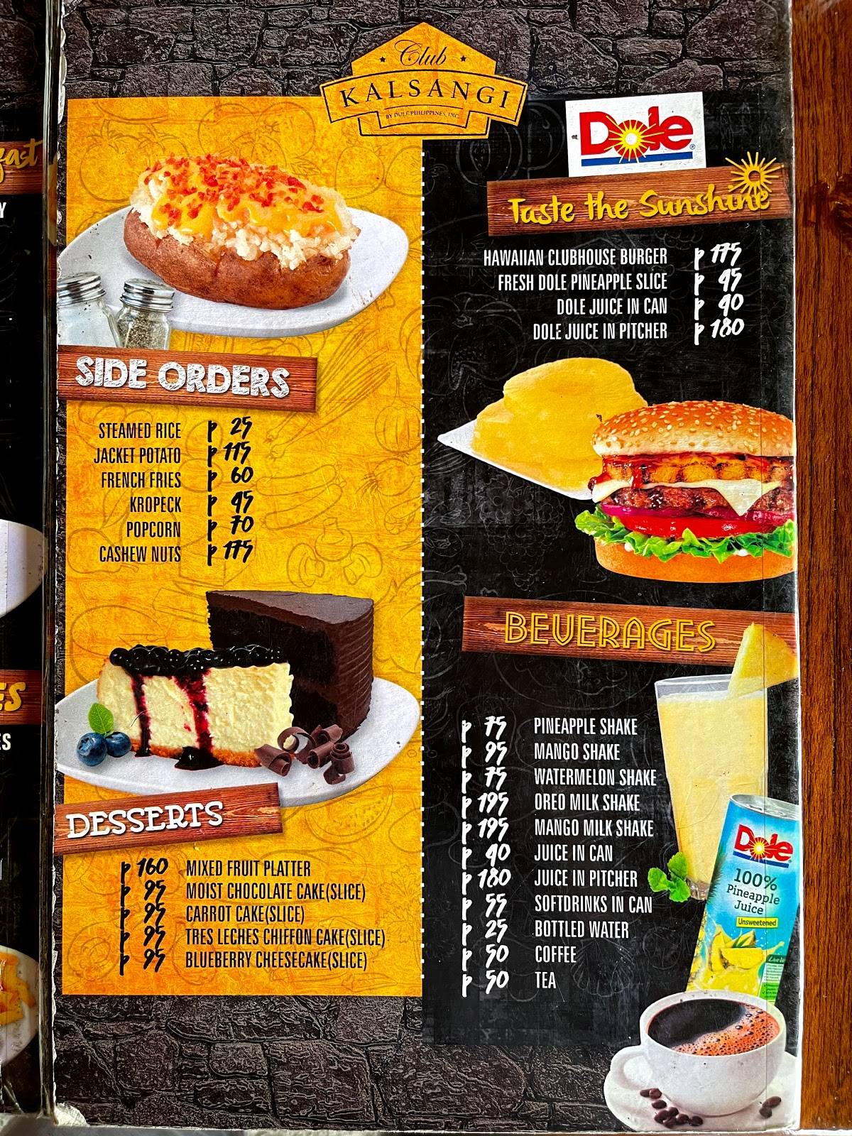 Menu at Club Kalsangi by Dole Philippines, Inc., Polomolok