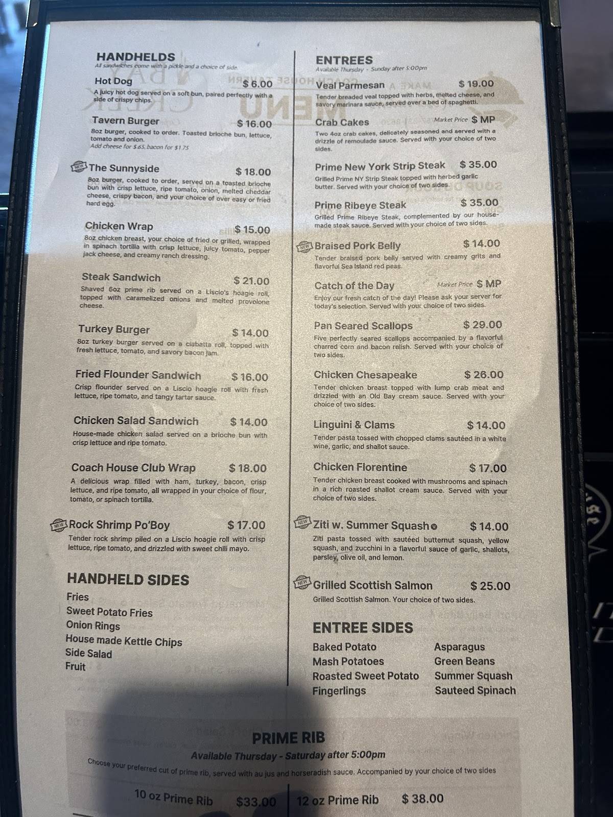 Menu at Coach House Tavern pub & bar, Cape Charles