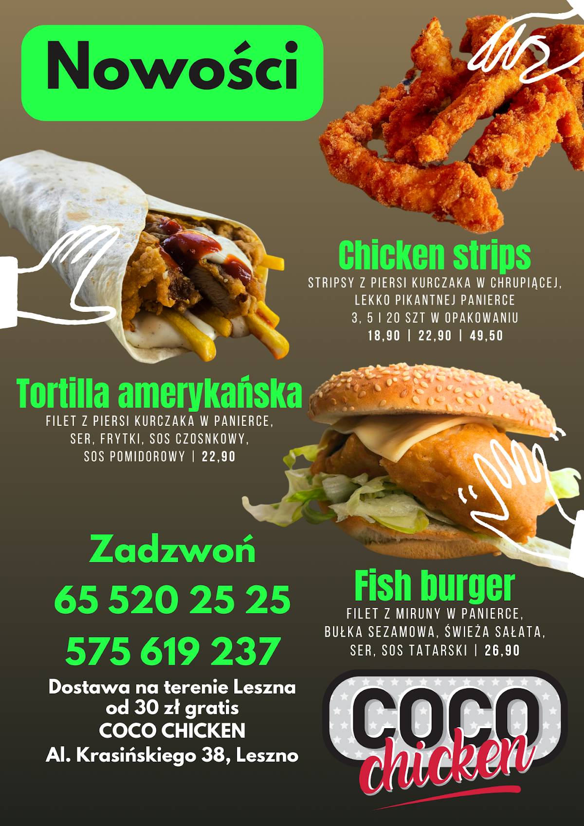 Menu at Coco Chicken restaurant, Leszno