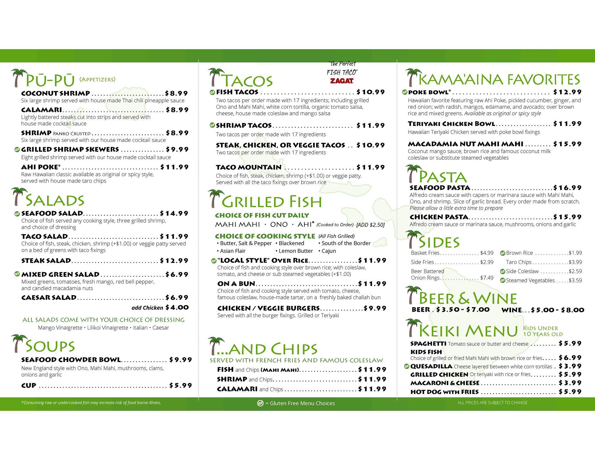 Menu at Coconut's Fish Cafe, Scottsdale, E Mayo Blvd #1108