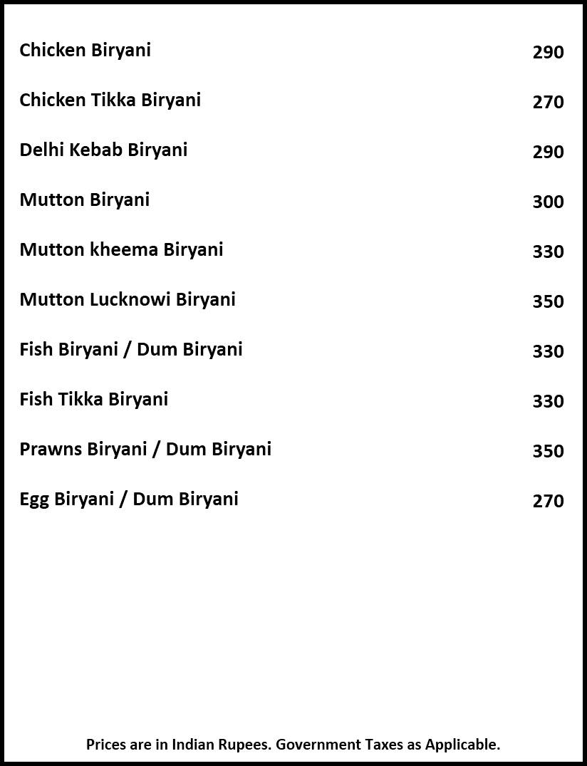 Menu at Cocoon Restaurant, Mumbai