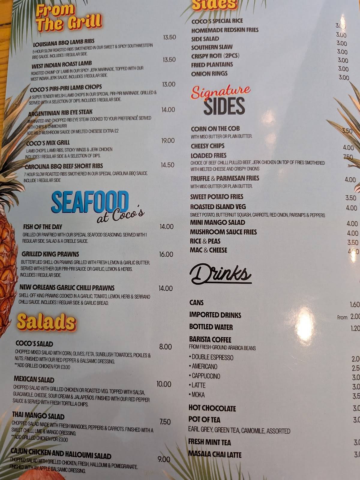 Menu at Coco's Soul Food cafe, Preston
