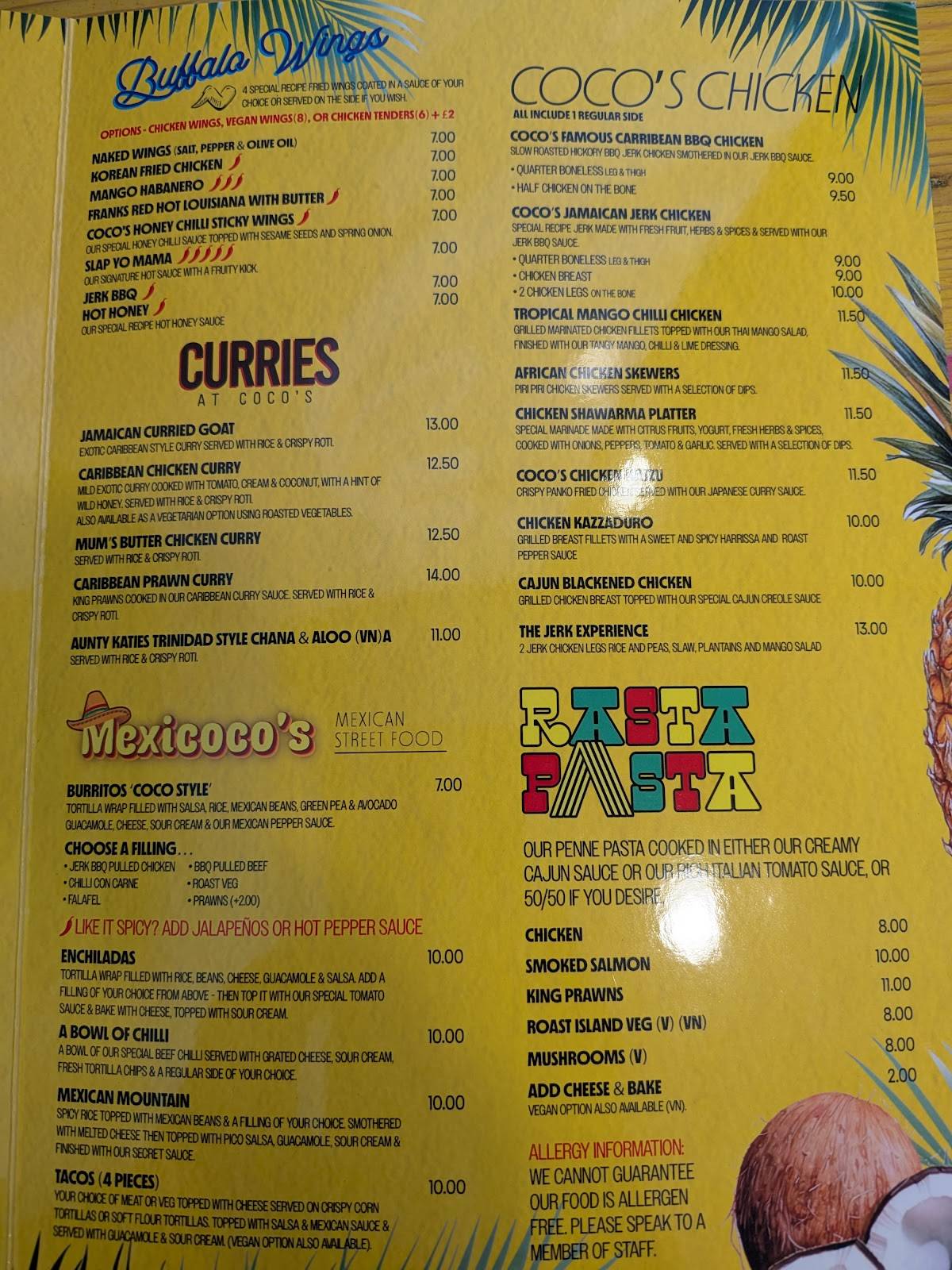 Menu at Coco's Soul Food cafe, Preston