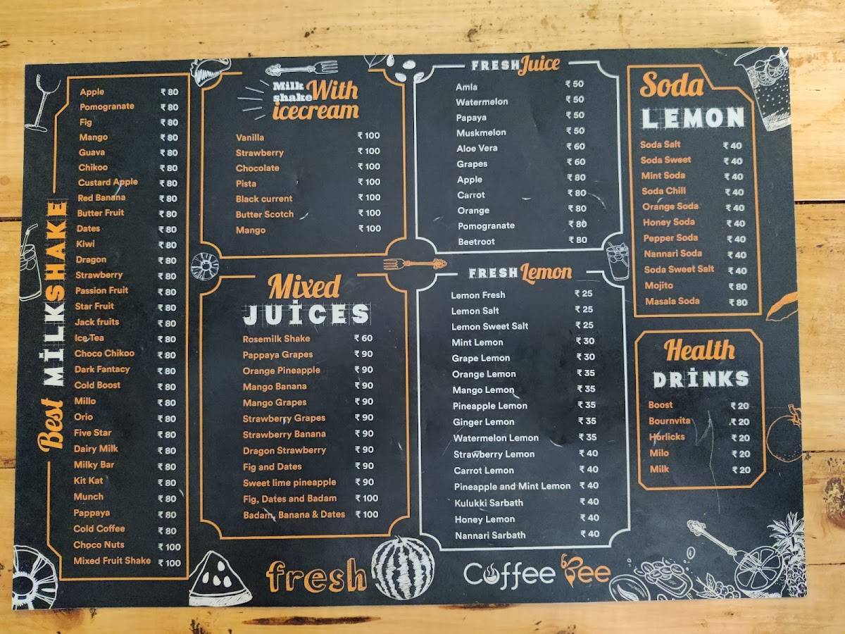 Menu at Coffee Bee, Chennai