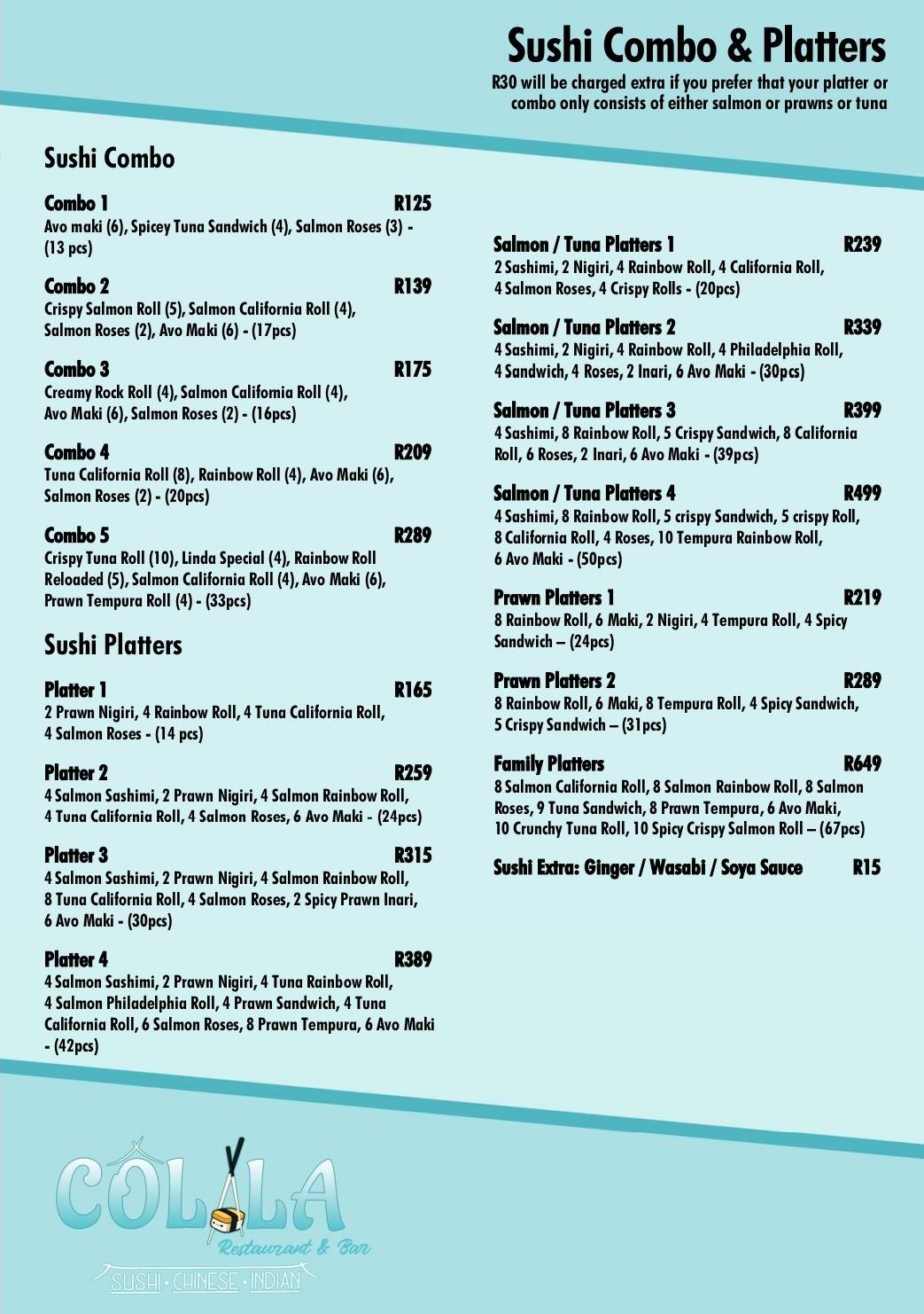 Menu at Colala restaurant & bar, Cape Town