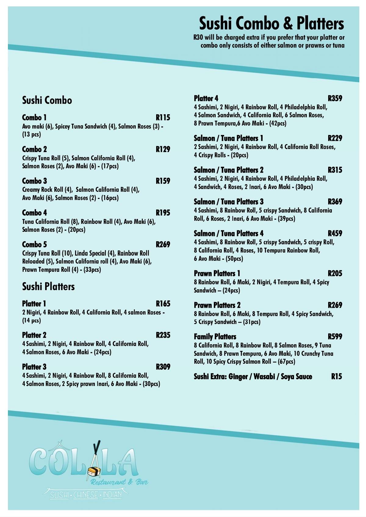 Menu at Colala restaurant & bar, Cape Town