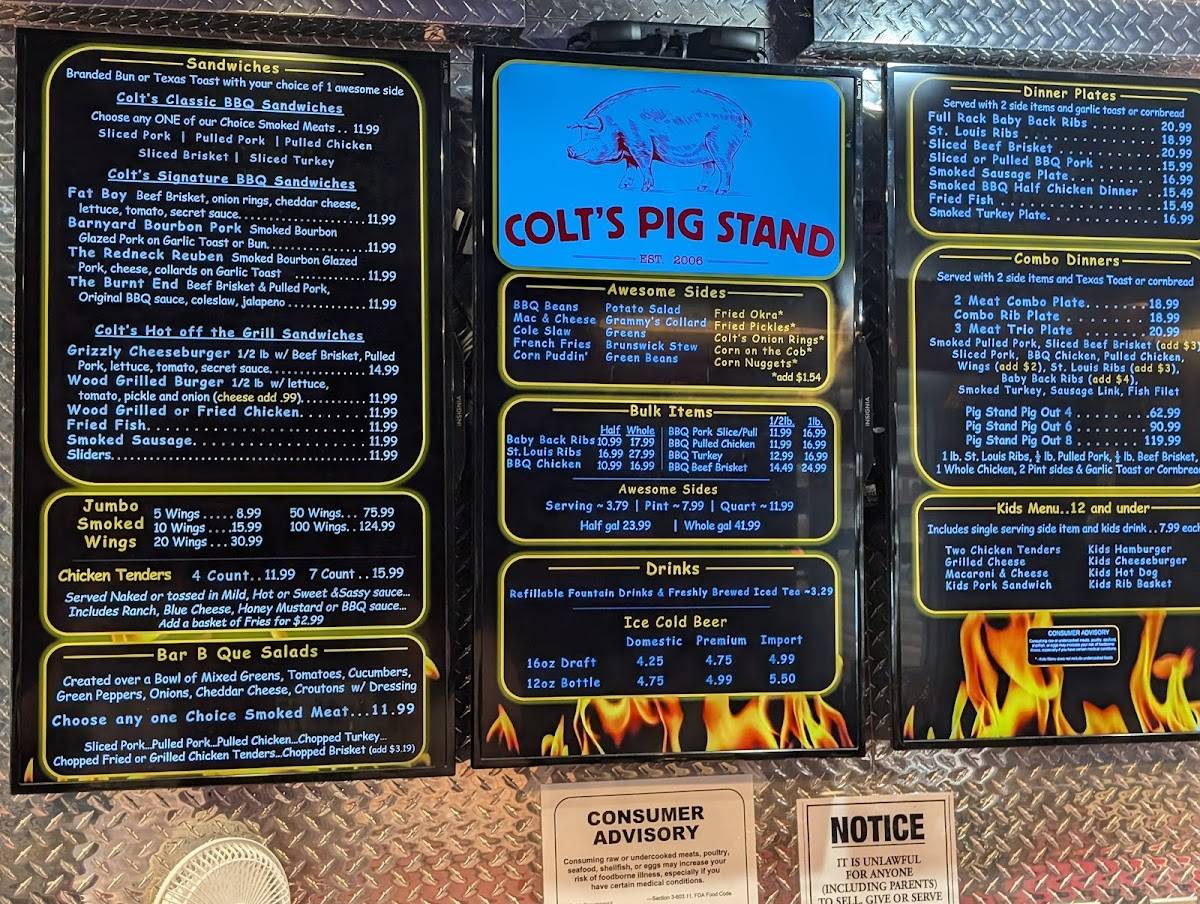 Menu at Colt's Pig Stand BBQ, Ormond Beach