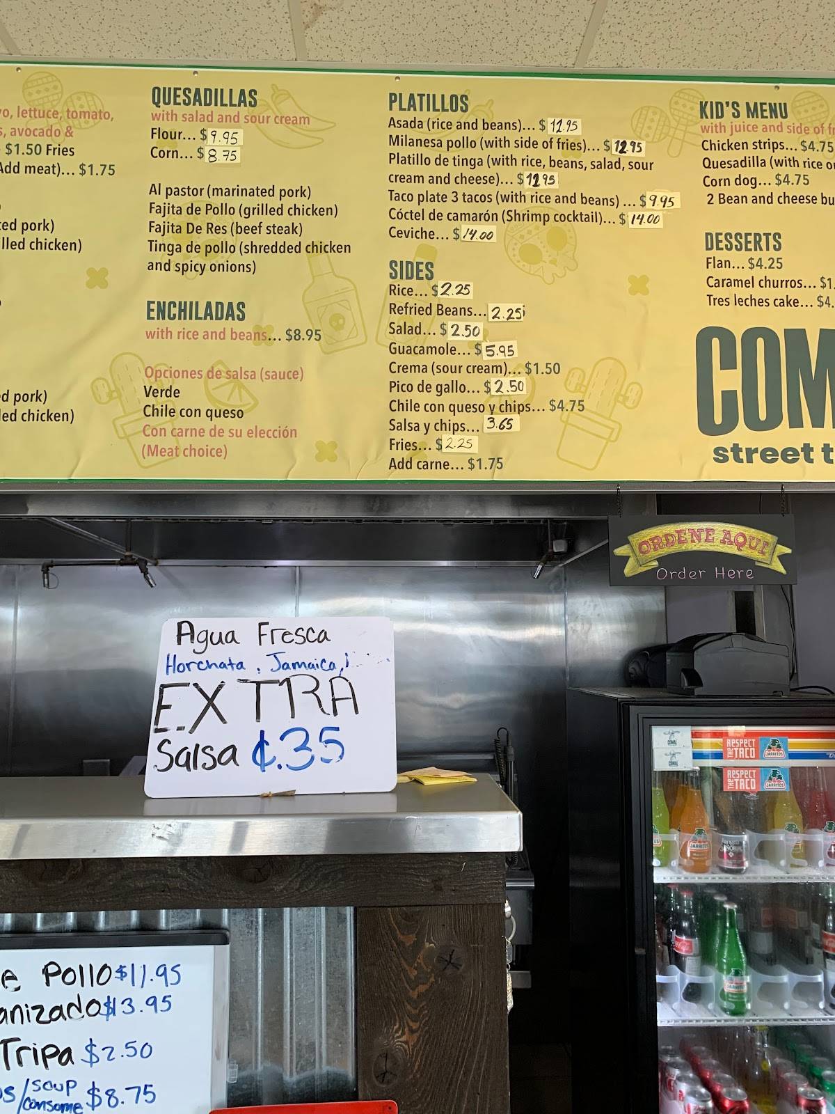 Menu at Comal Street Tacos restaurant, Hurst