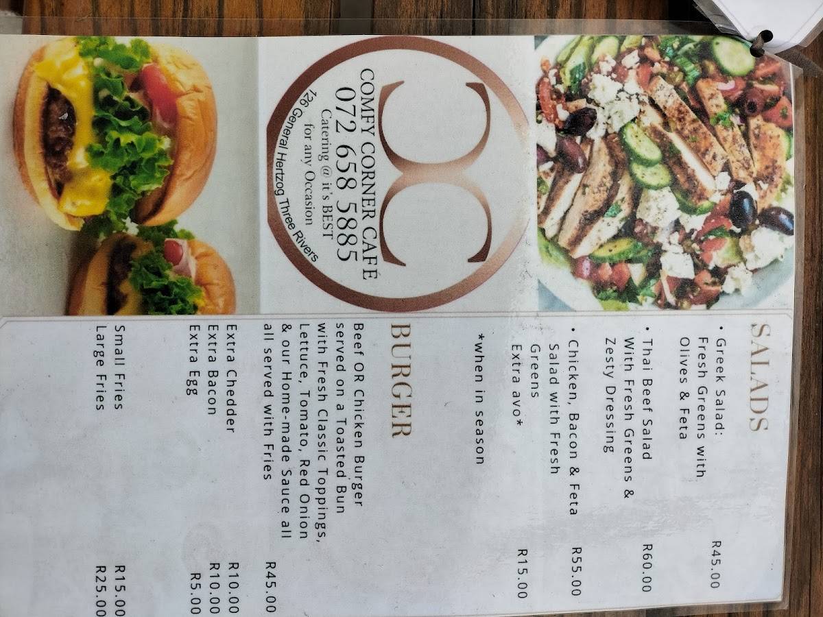 Menu at Comfy corner cafe, Vereeniging