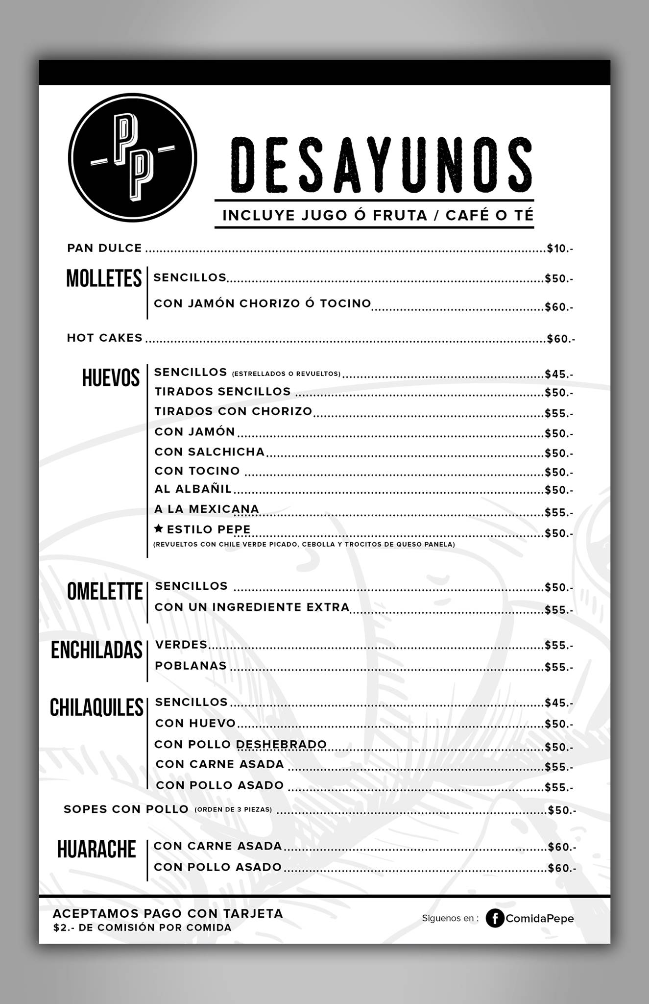 Menu at Comida Pepe Mexico City restaurant, Mexico City, Holbein 5