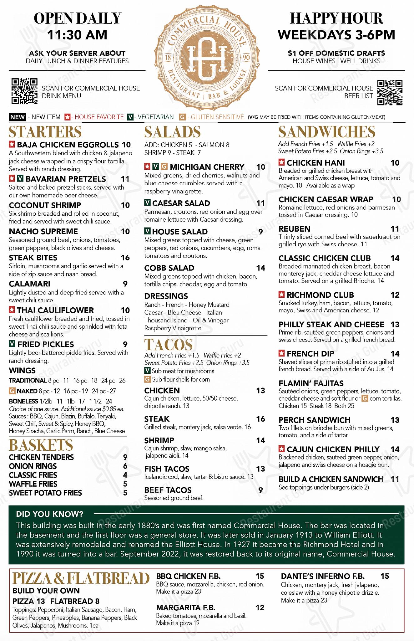 Menu at Commercial House pub & bar, Richmond