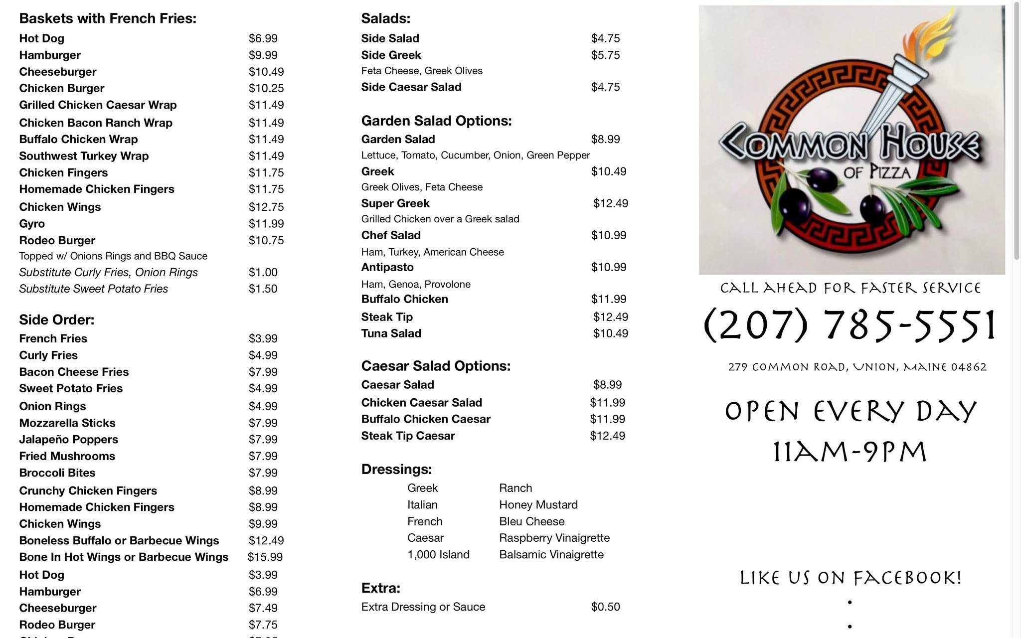 Menu at Common House of Pizza pizzeria, Union