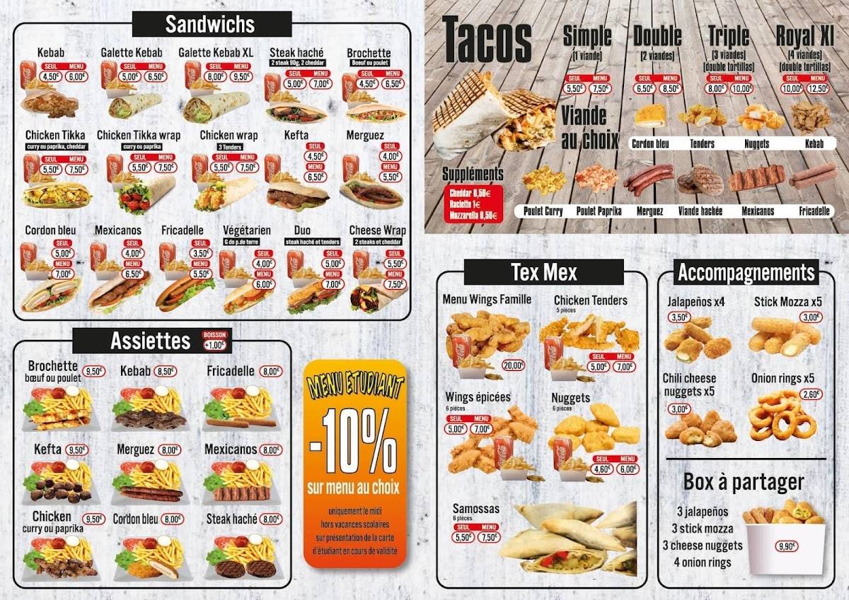 Menu au Continental Fast Food, Béthune