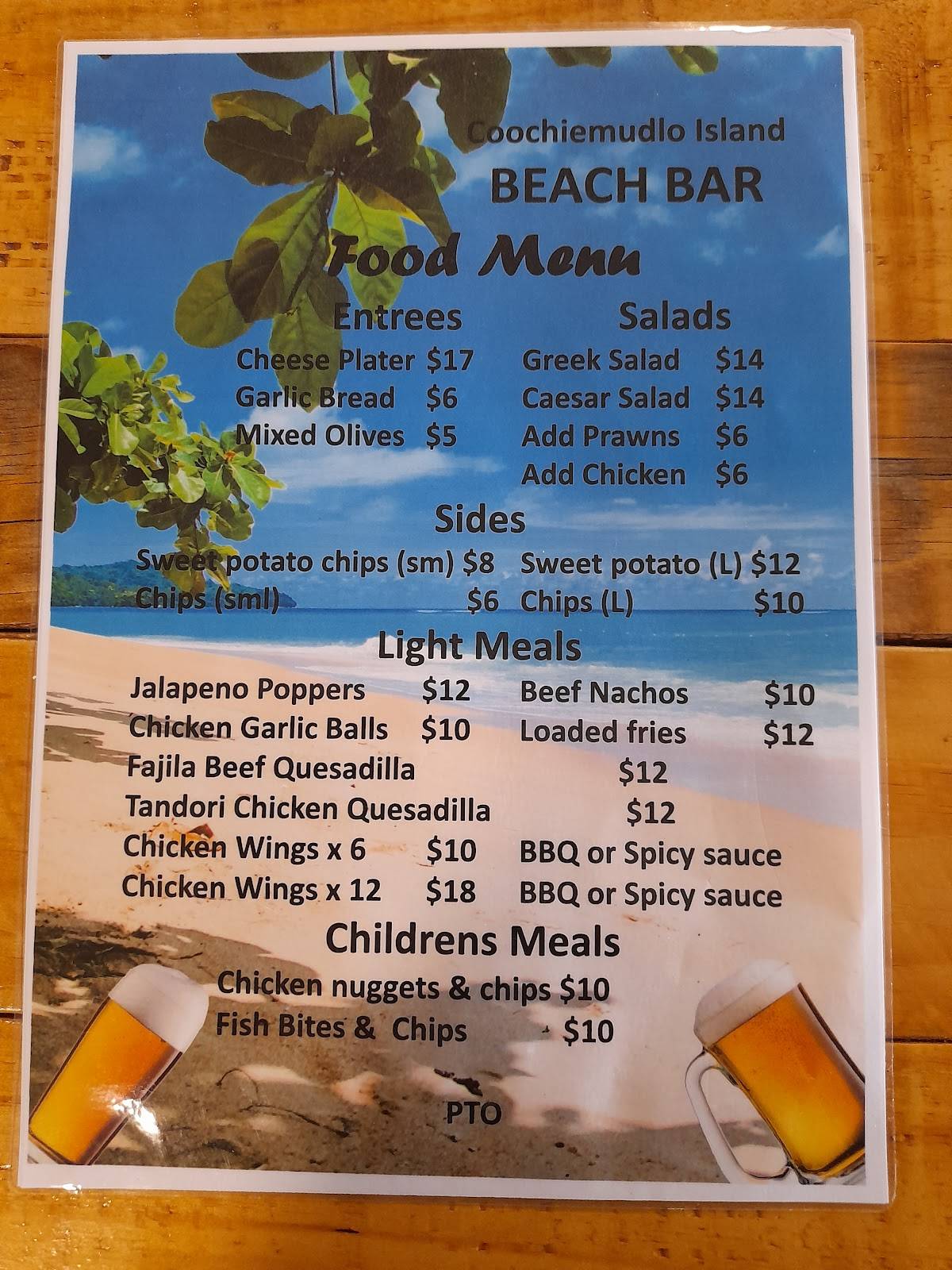Menu at Coochiemudlo Island Beach Bar And Grill, Coochiemudlo Island
