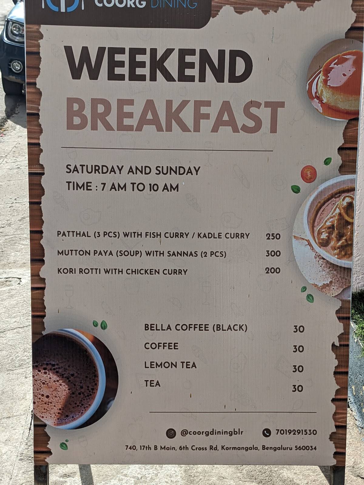 Menu at Coorg Dining, Bengaluru