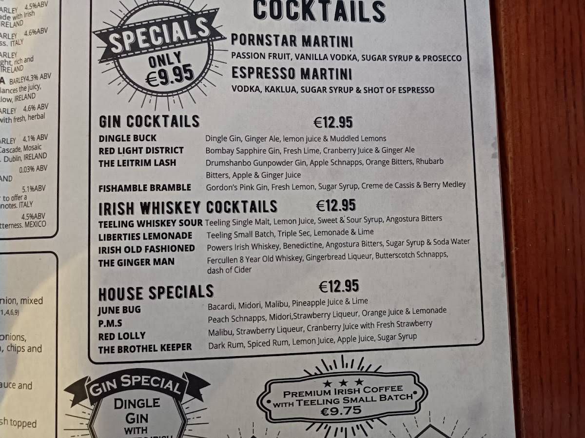 Menu at Copper Alley Bistro restaurant, Dublin