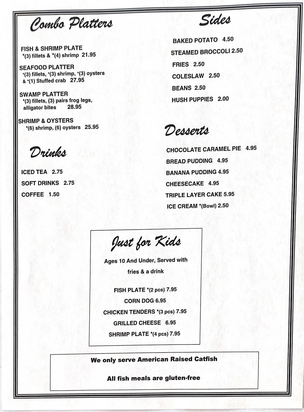 Menu at Corbett's Catfish & More restaurant, Avinger