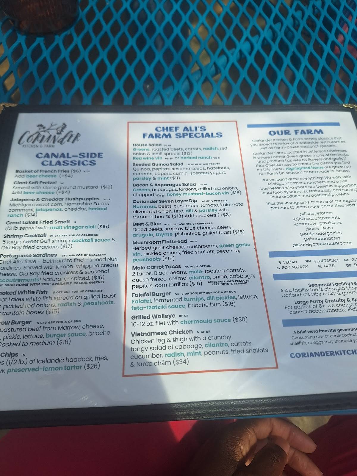 Menu at Coriander Kitchen and Farm pub & bar, Detroit