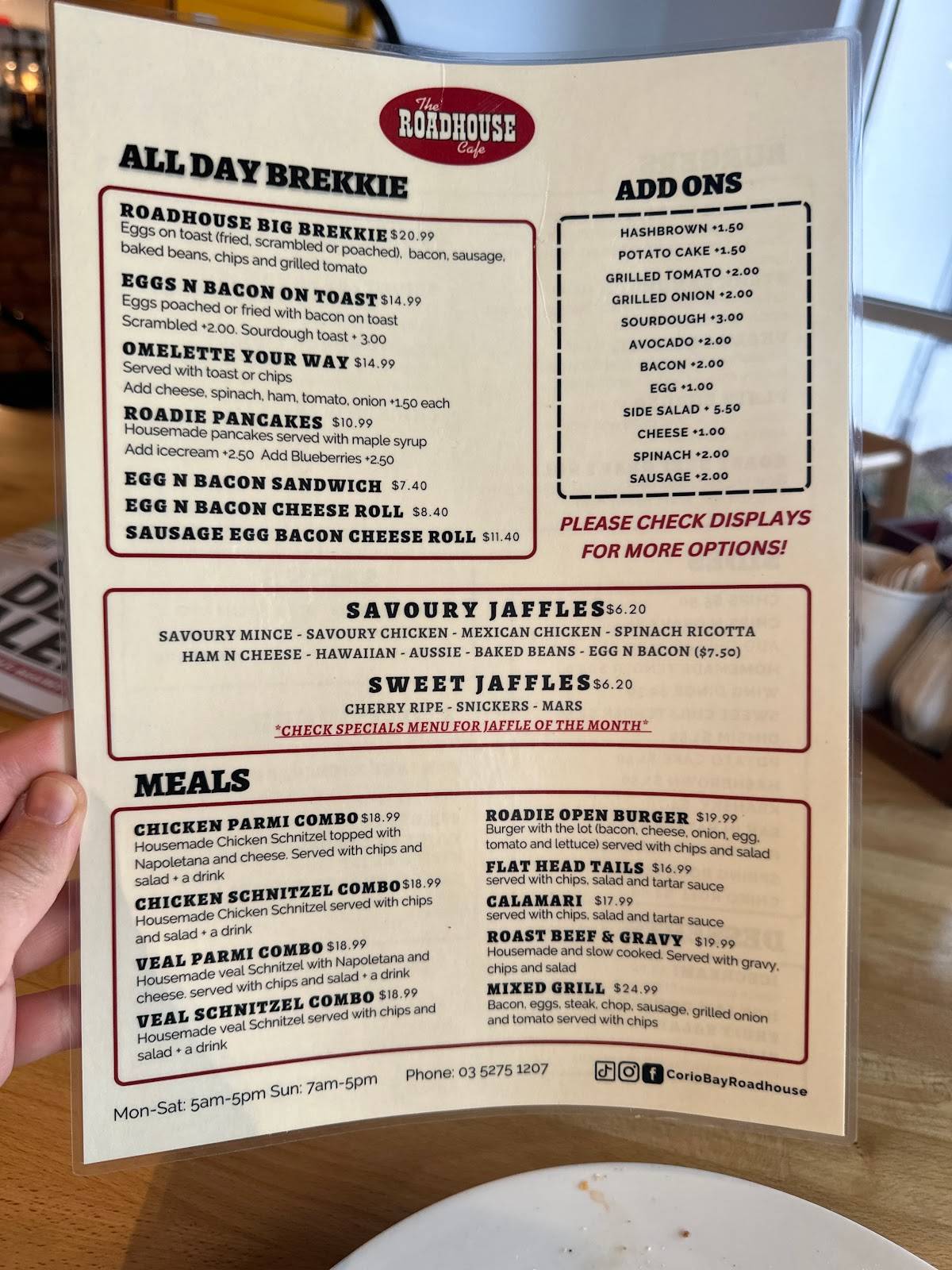 Menu at Corio Bay Roadhouse fast food, Corio, 385 Princes Hwy