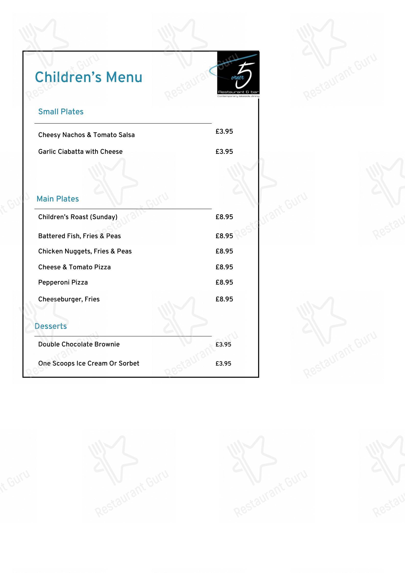 Menu at Corner 5 Restaurant, Bedford