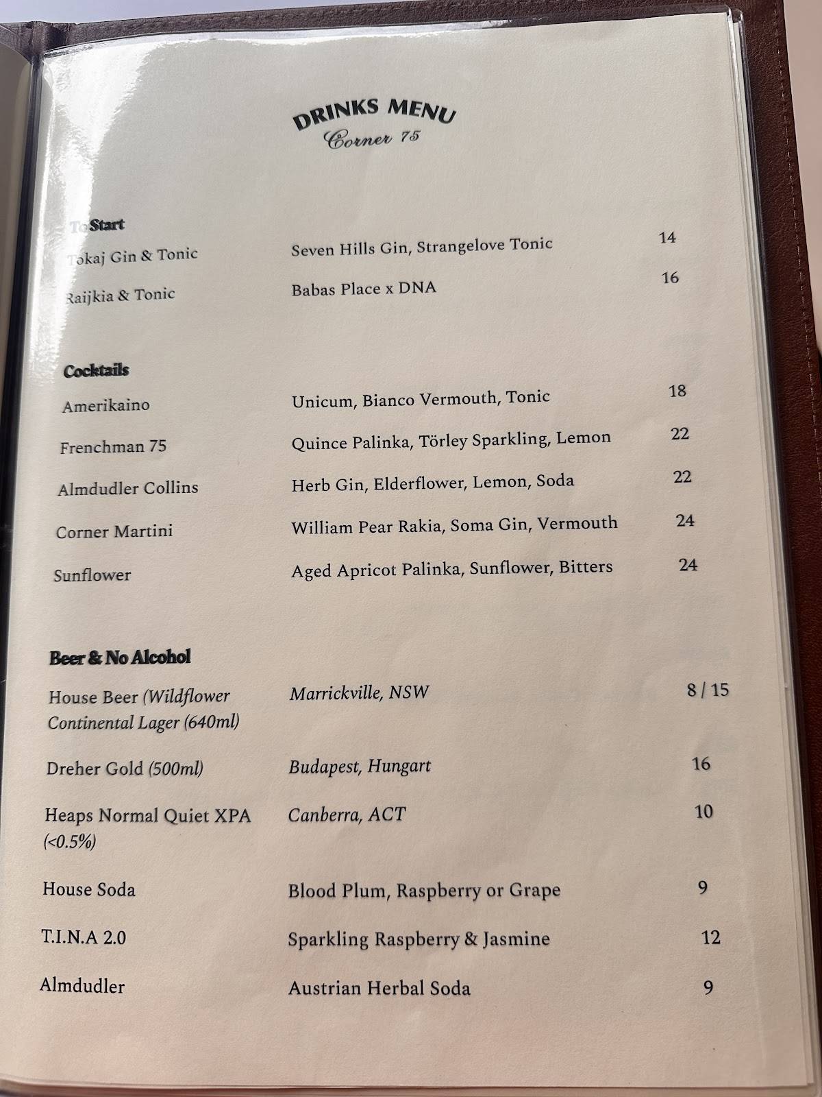 Menu at Corner 75 Hungarian Restaurant, Randwick
