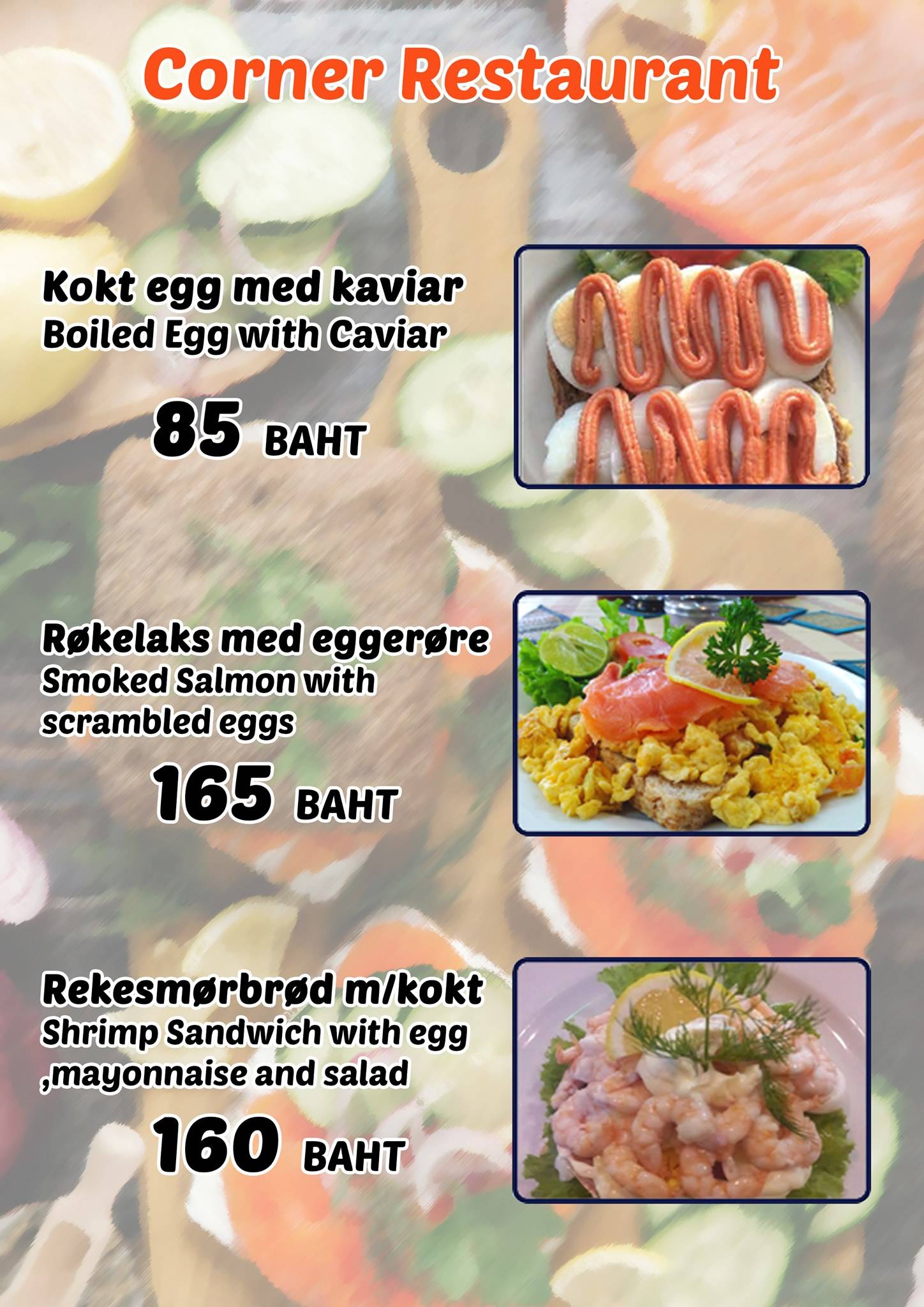 Carta de Corner Restaurant, Pattaya