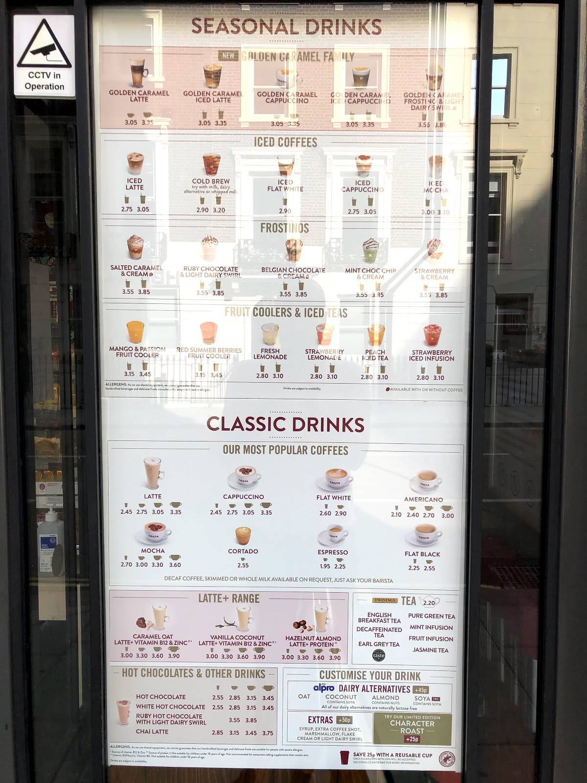 Carta de Costa Coffee, Londres, Marble Arch