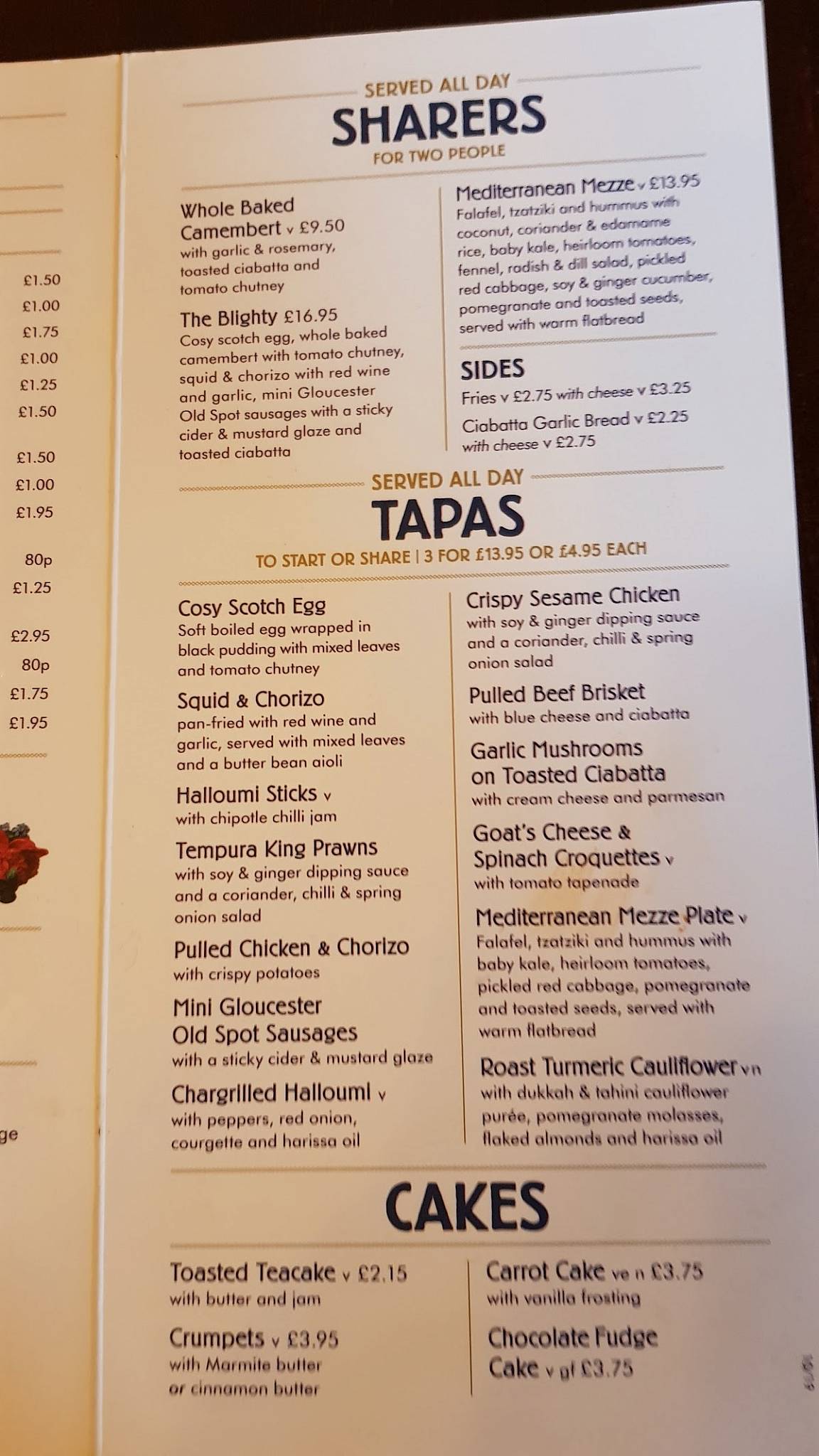 Menu at Cosy Club, Exeter