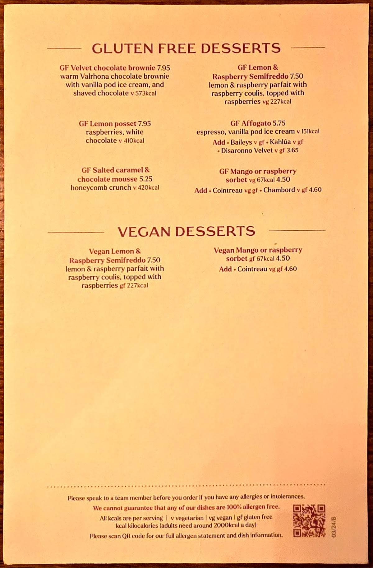 Menu at Cosy Club, Salisbury, 49 New St