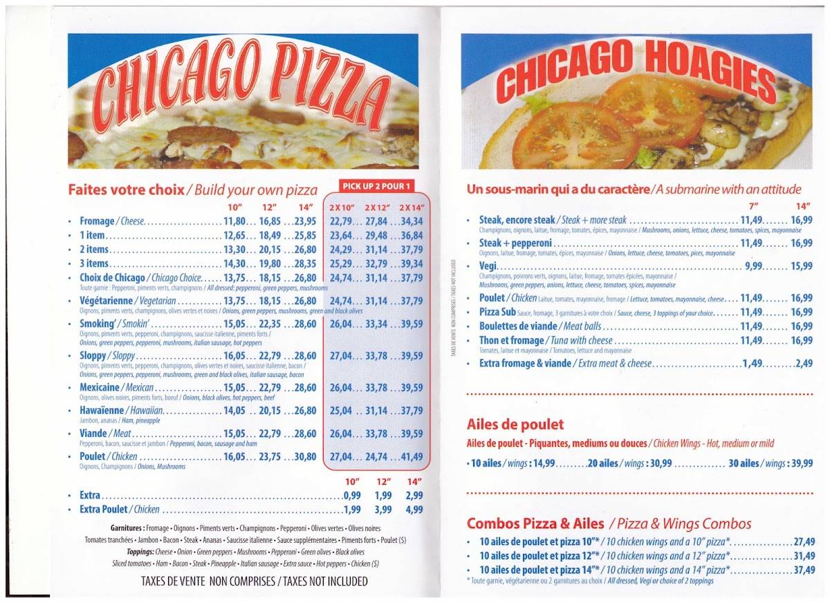 Menu at Chicago Pizza pizzeria, Montreal-West, 54 Westminster Ave N