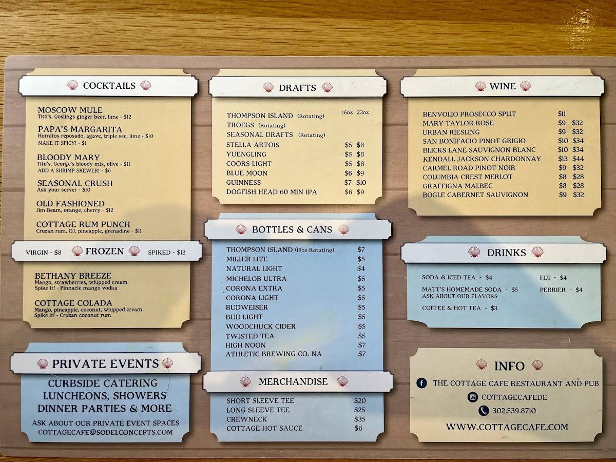 Menu at Cottage Cafe, Bethany Beach, Coastal Hwy