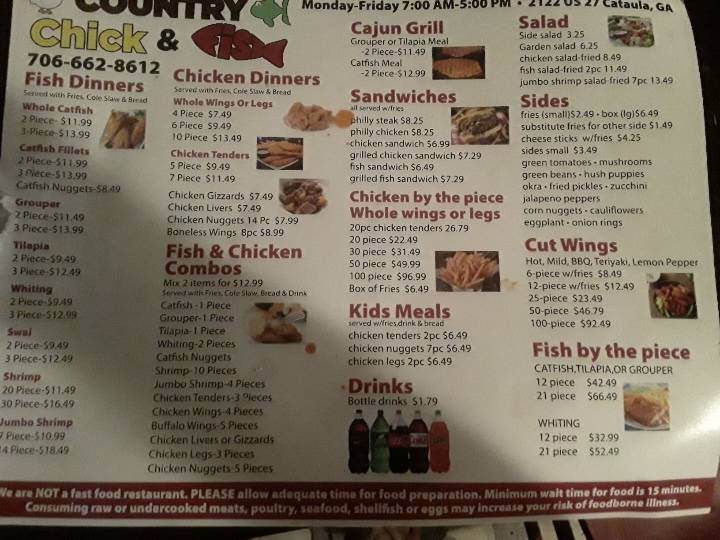 Menu at Country Chick & Fish New York Style restaurant, Cataula