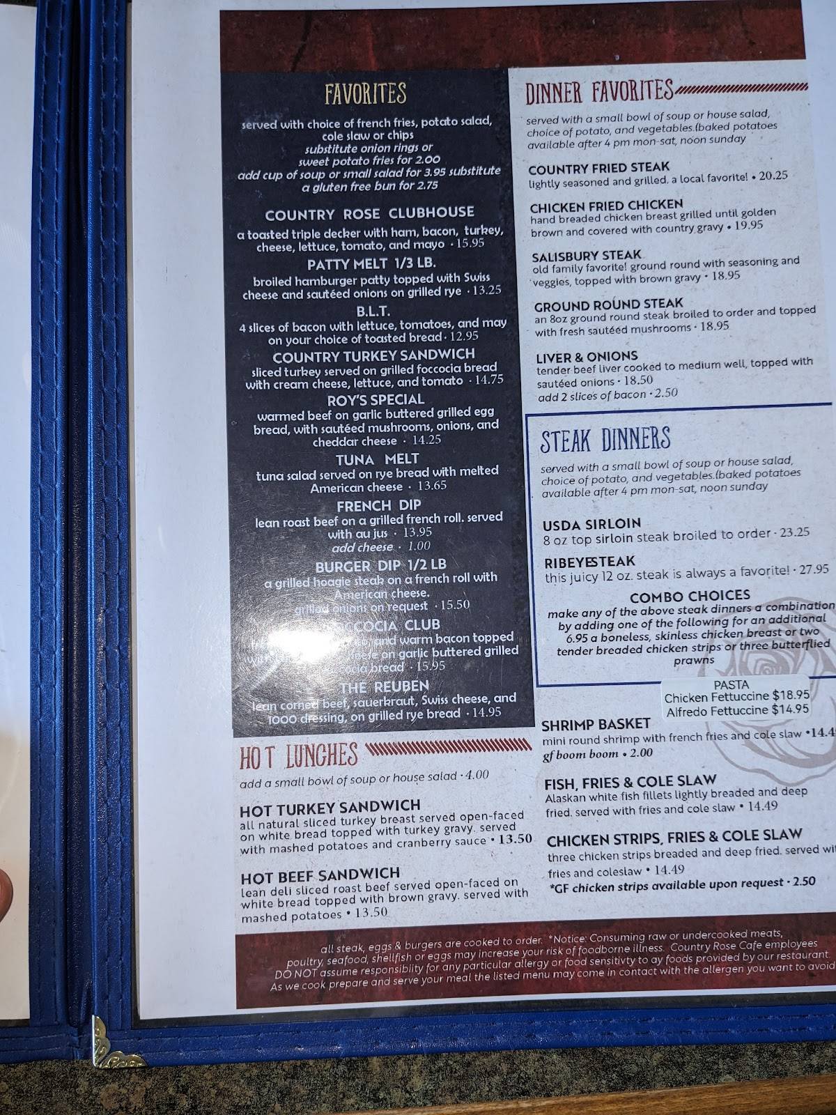 Menu at Country Rose Café cafe, Tacoma